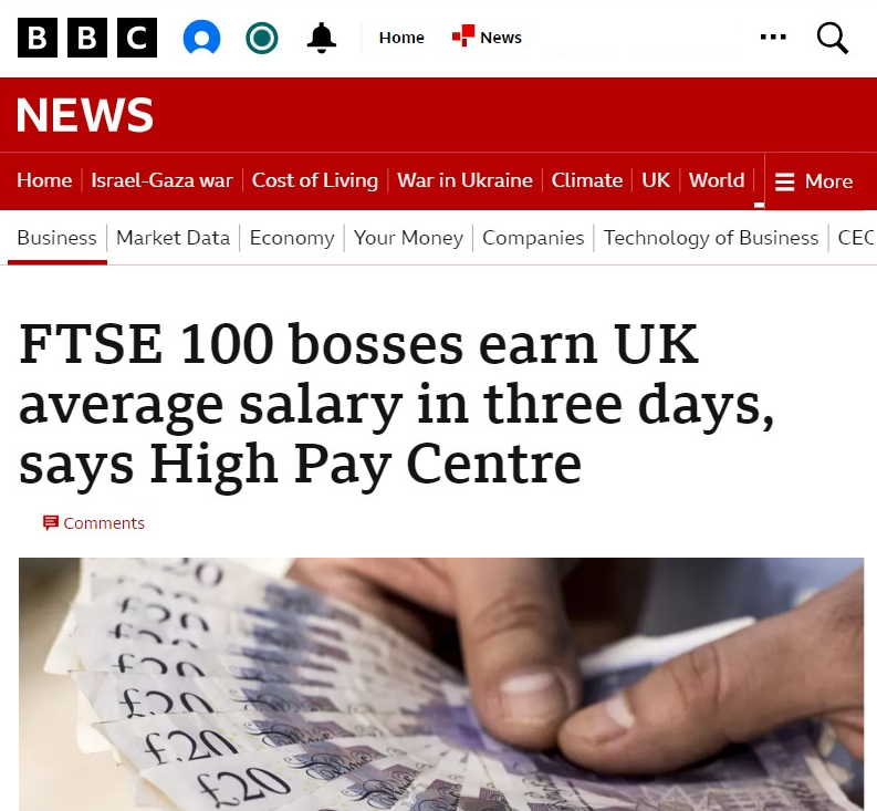 FTSE 100 CEOs paid in less than 3 days what a typical UK worker is paid ...