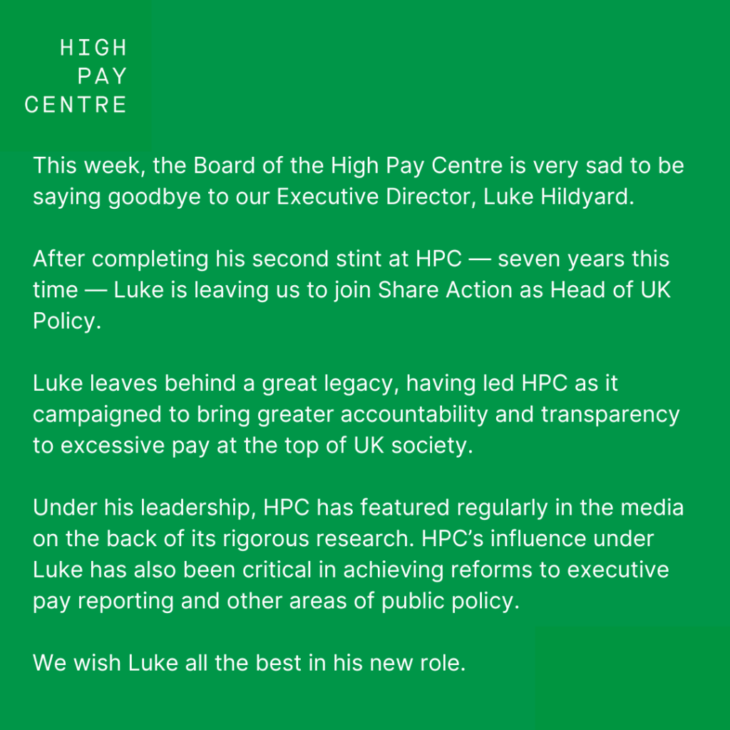 Luke Hildyard departs the High Pay Centre - High Pay Centre